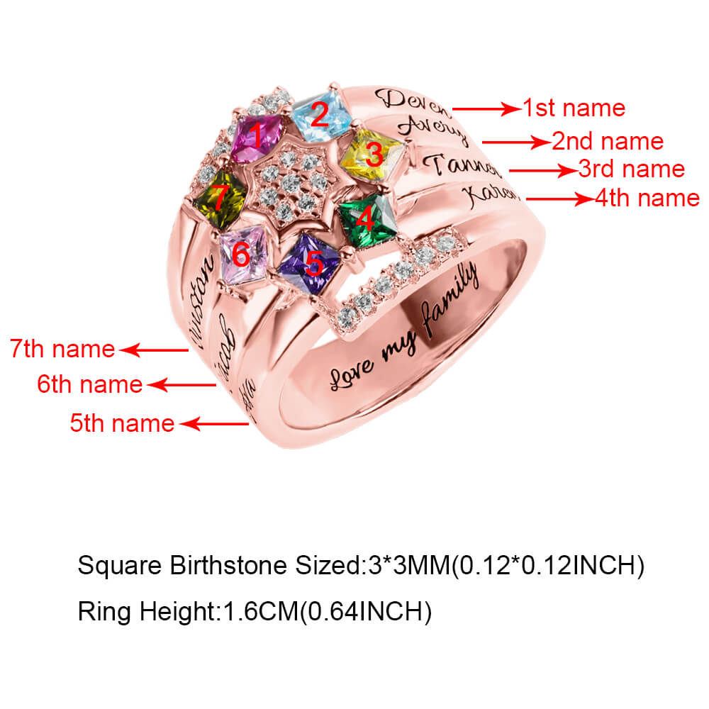 Personalized 1-9 Square Birthstone Ring with Engraving in Rose Gold